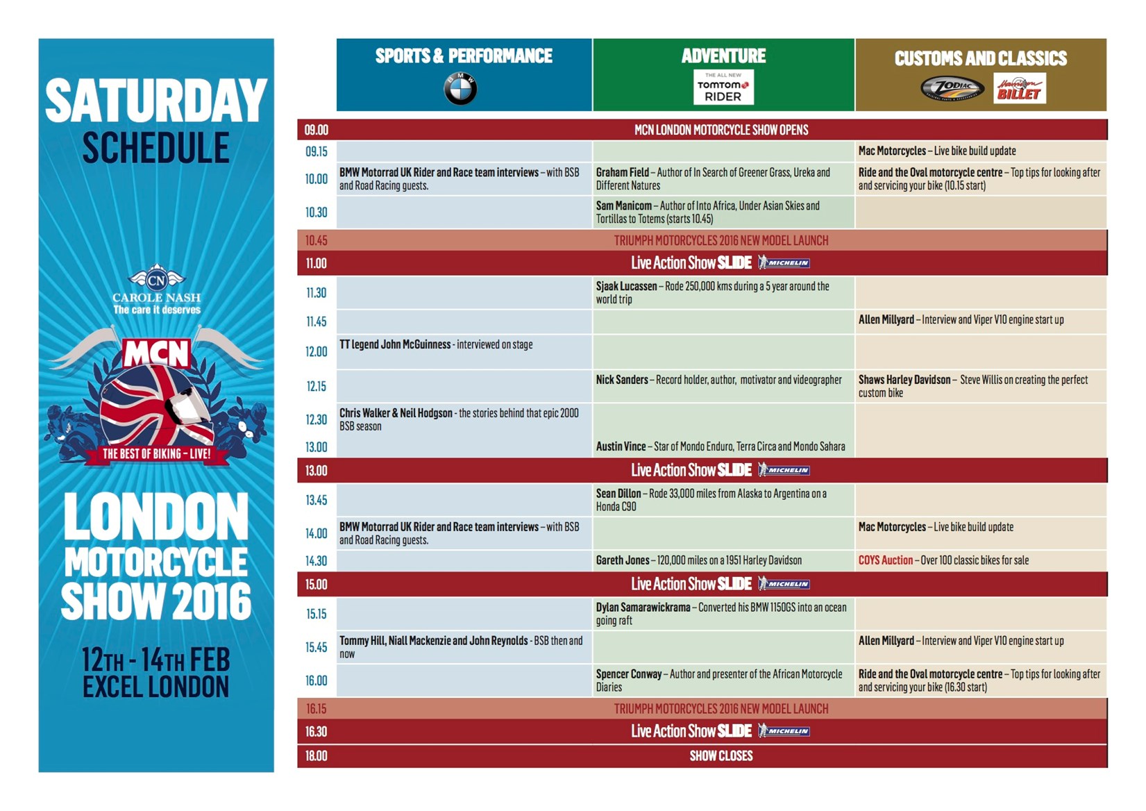Plan your day: Saturday schedule for London show