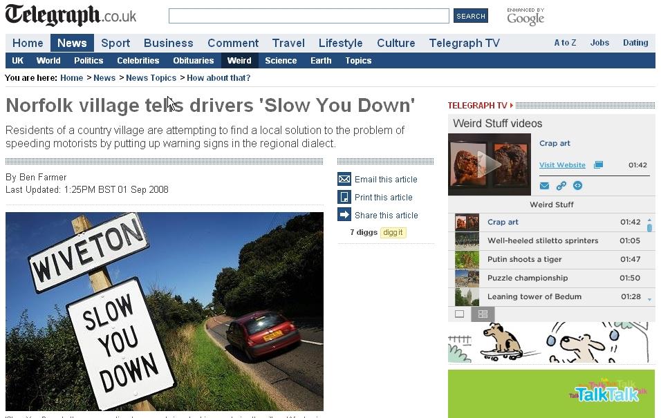 Local dialect used in speed signs