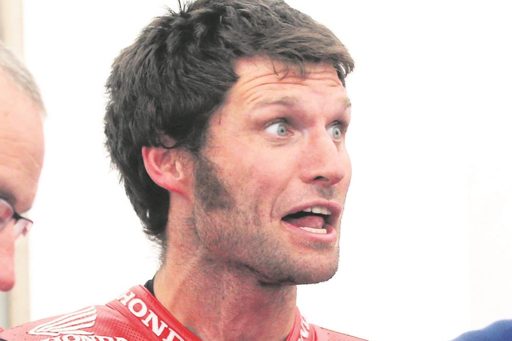 Road Racing star Guy Martin takes a tumble at Beach Race