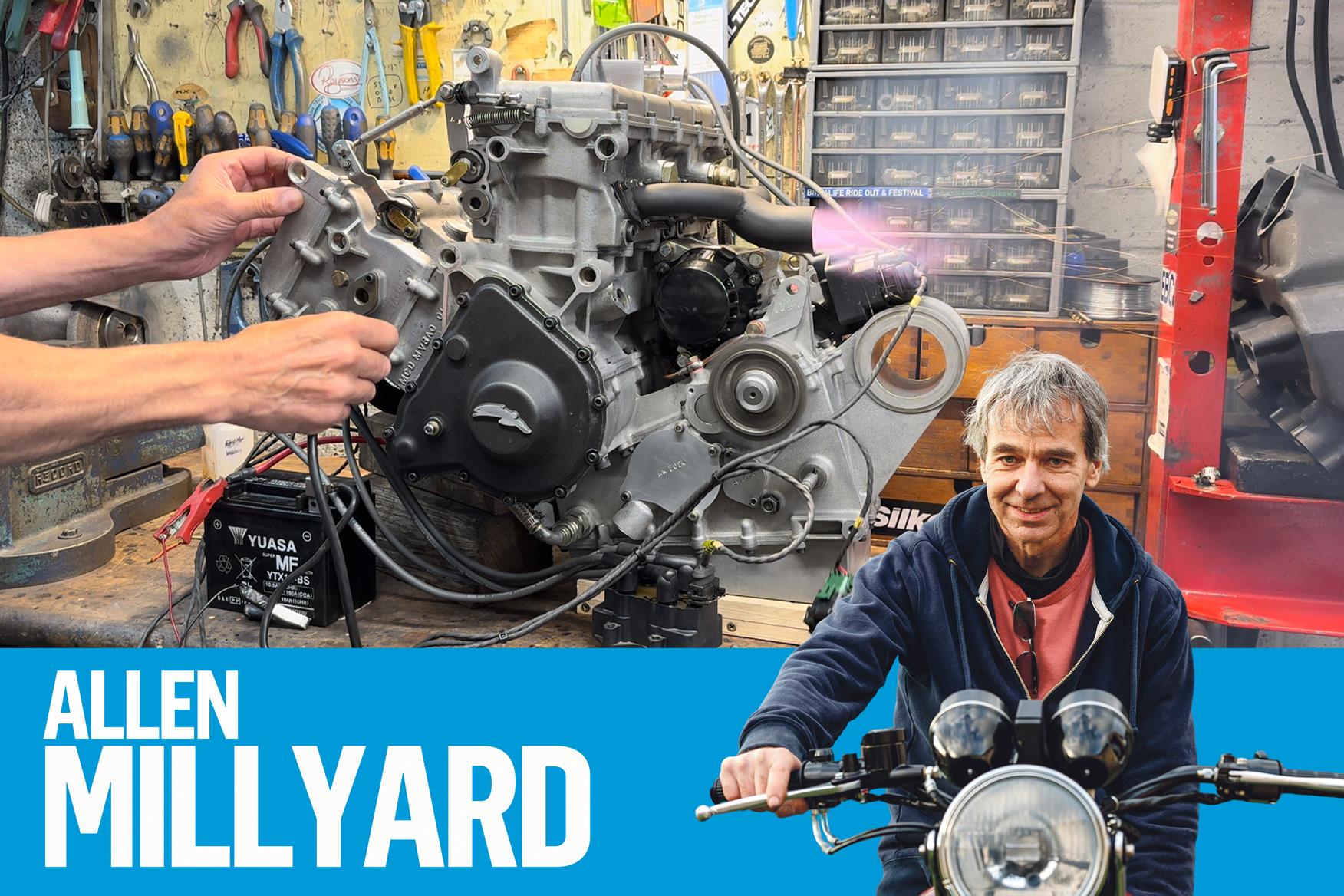 Allen Millyard's Norton Nemesis V8 engine fires into life