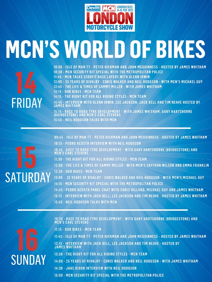 Devitt Insurance MCN London Motorcycle Show timetables