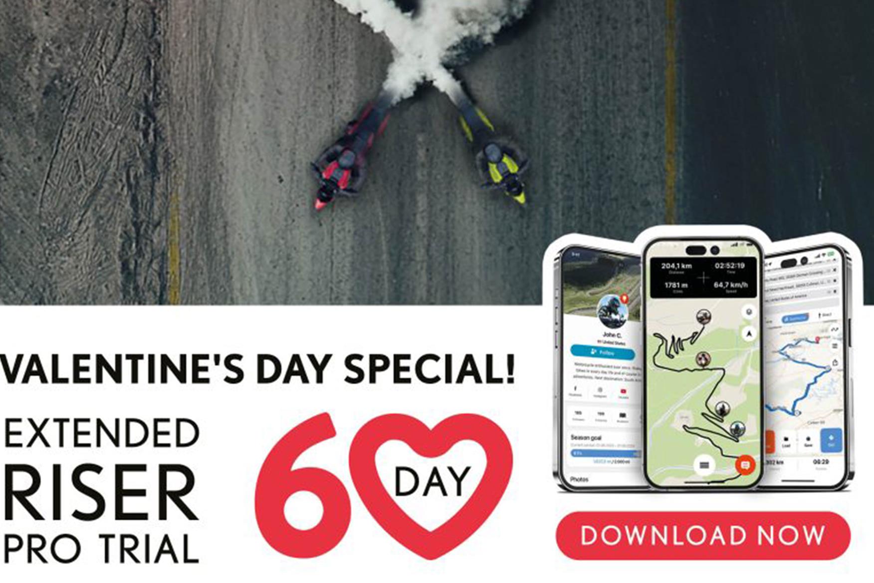 60 day free trial of Cardo RISER app for Valentine's Day