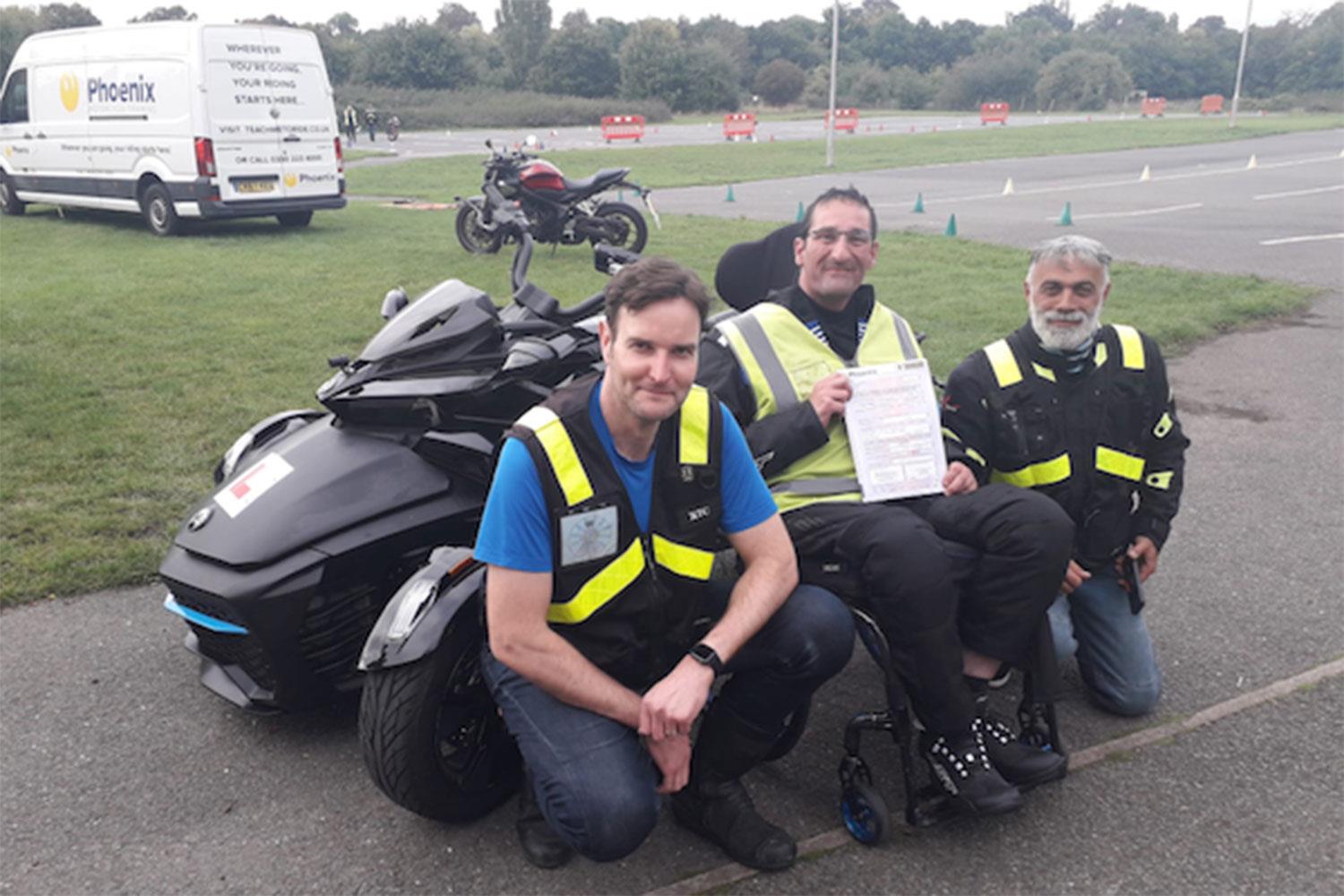 Paralysed biker defies odds to pass full test on trike
