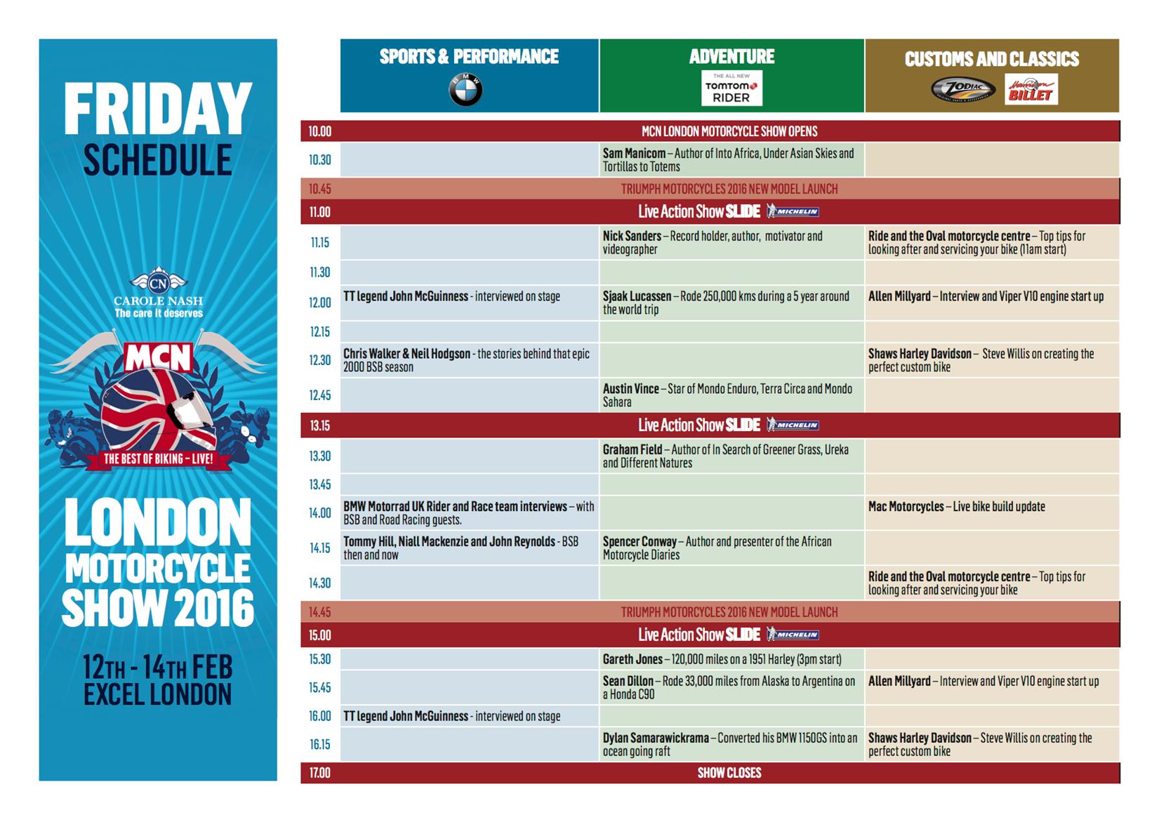 Plan your day: Friday schedule for London show