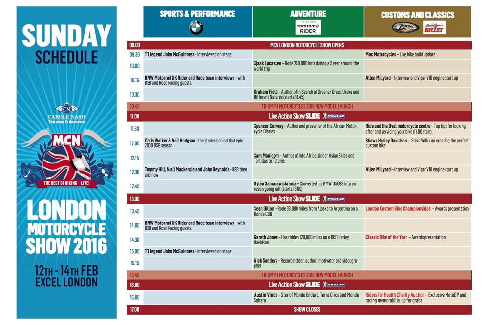 Plan your day: Sunday schedule for London show