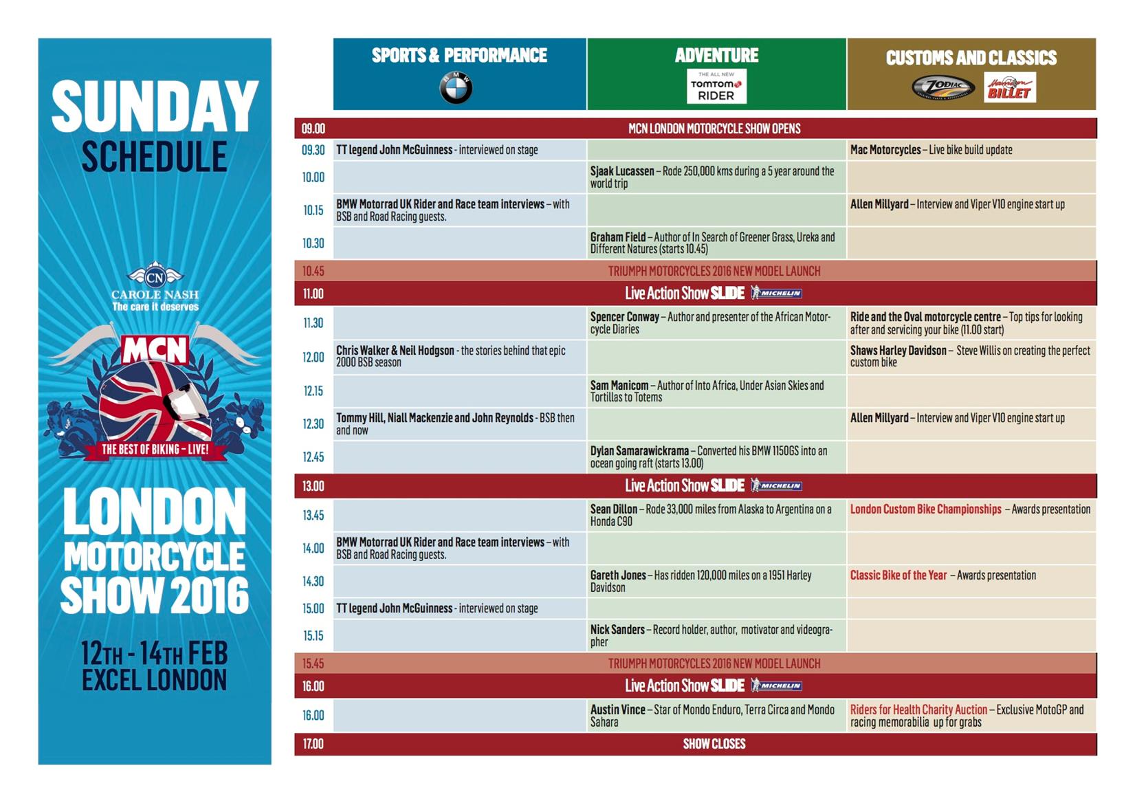 Plan your day: Sunday schedule for London show